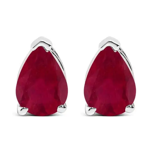 HAUS OF BRILLIANCE 14k Gold Pear Gemstone Stud Earrings - Red Ruby | White